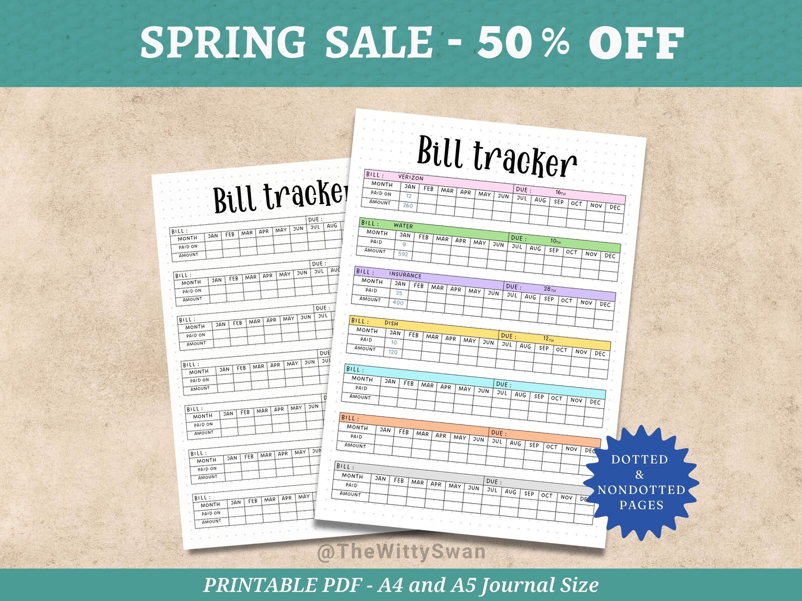 Bill Tracker Printable Journal Page Monthly Bill Pay Tracker Expense ...