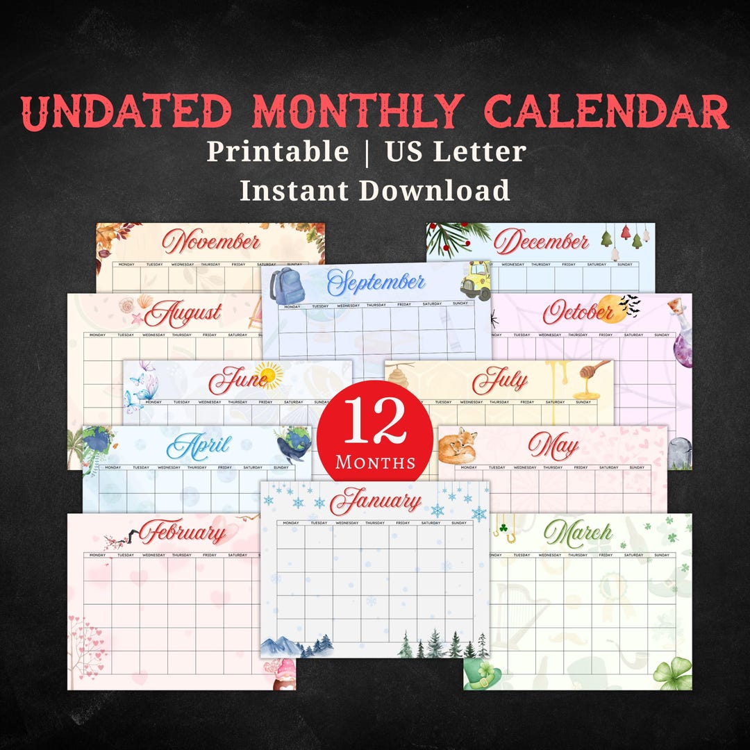 2026 Landscape Calendar, Undated Yearly Planner, Printable Premade ...