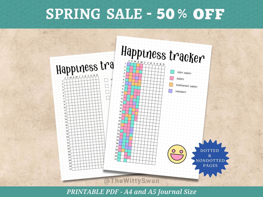 Happiness Tracker Journal Pages Printable Yearly Tracker Bujo Printable ...