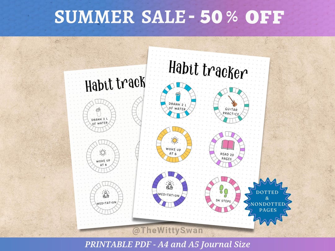 Habit Tracker Journal Pages Printable Monthly Habit Tracker Bujo ...