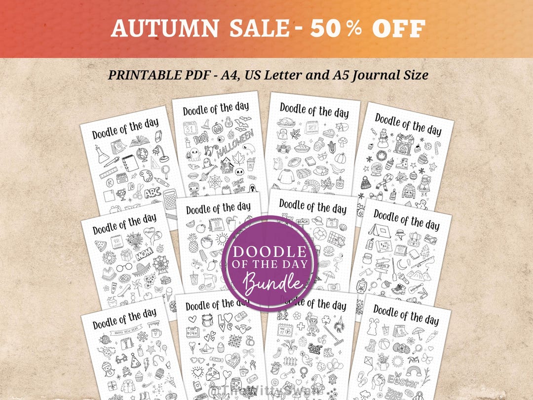 Doodle of the Day Bundle Printable Journal Pages Monthly Doodle of the ...