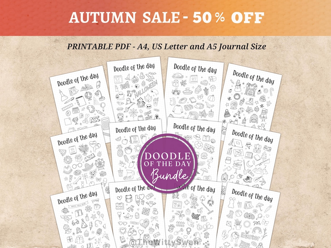 Doodle of the Day Bundle Printable Journal Pages Monthly Doodle of the ...