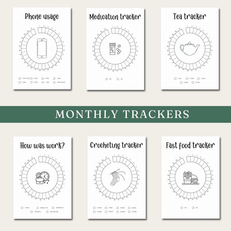 Monthly Tracker Bundle Premade Journal Pages Printable Monthly Trackers ...