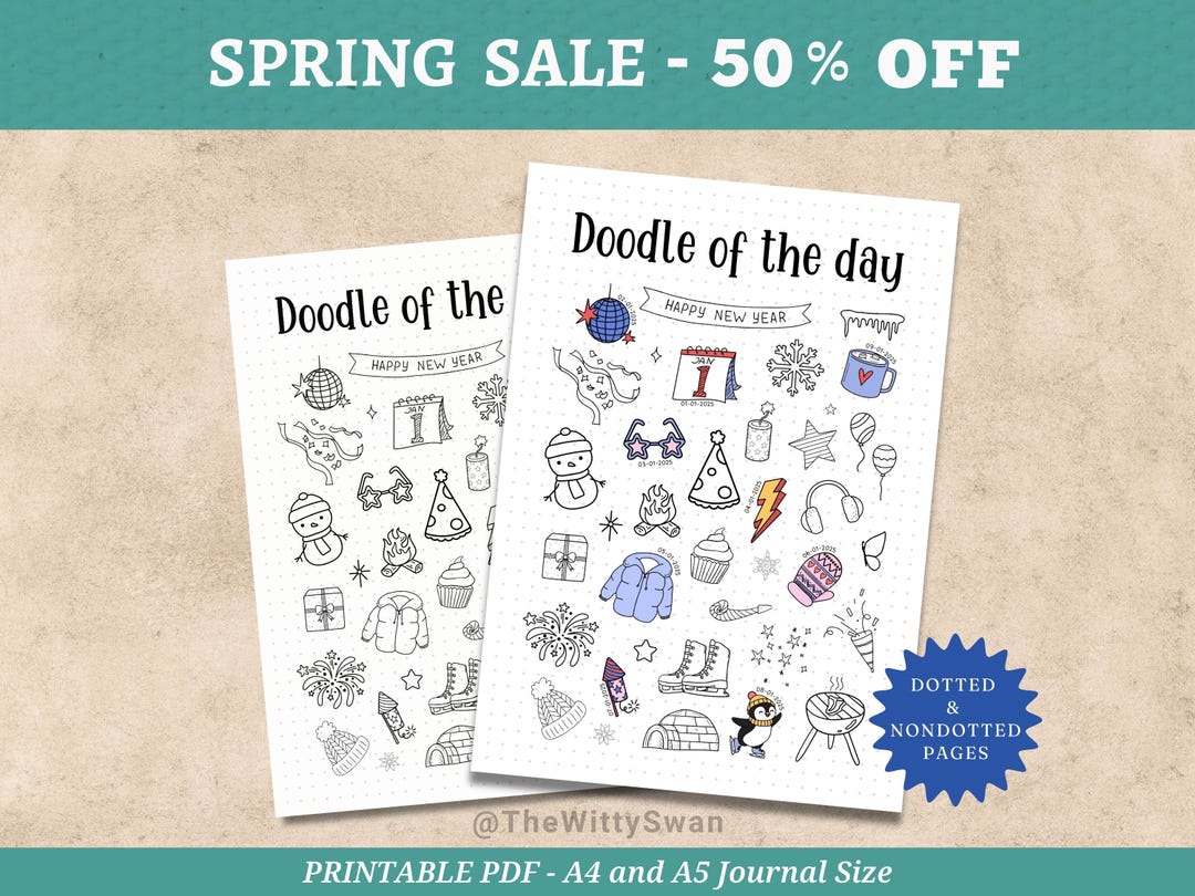 Doodle of the Day Printable Journal Pages Monthly Doodle of the Day A5 ...