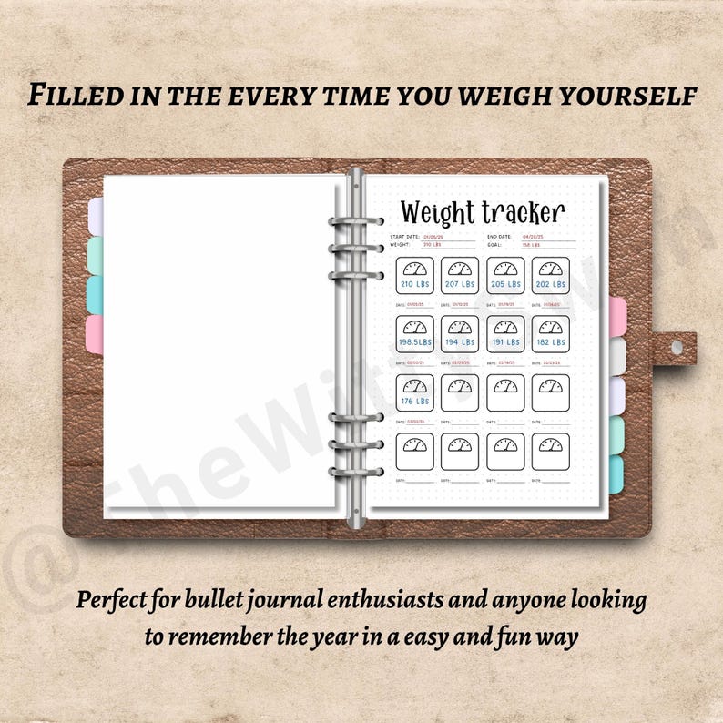 Weight Tracker Printable Journal Pages Weigh in Tracker Bujo Printable ...