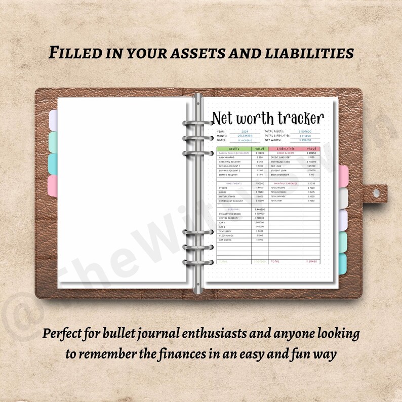 Net Worth Tracker Printable Journal Page Yearly Tracker Personal ...