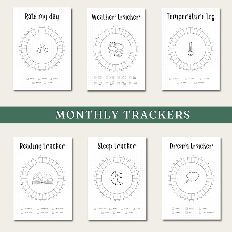 Monthly Tracker Bundle Premade Journal Pages Printable Monthly Trackers ...