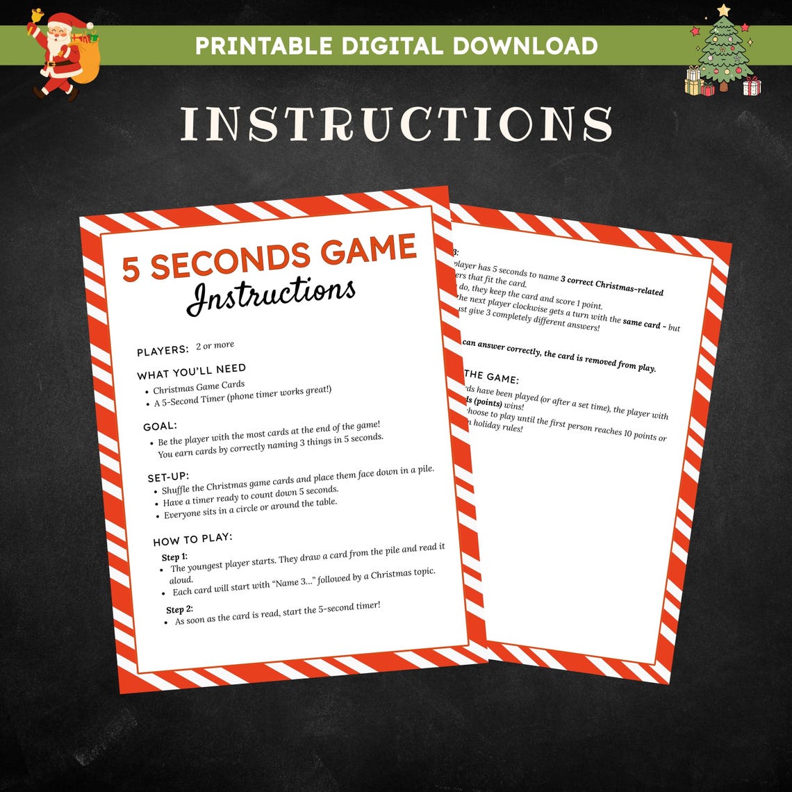 Christmas 5 Second Game - 96 Cards, Printable Party Games, Family ...