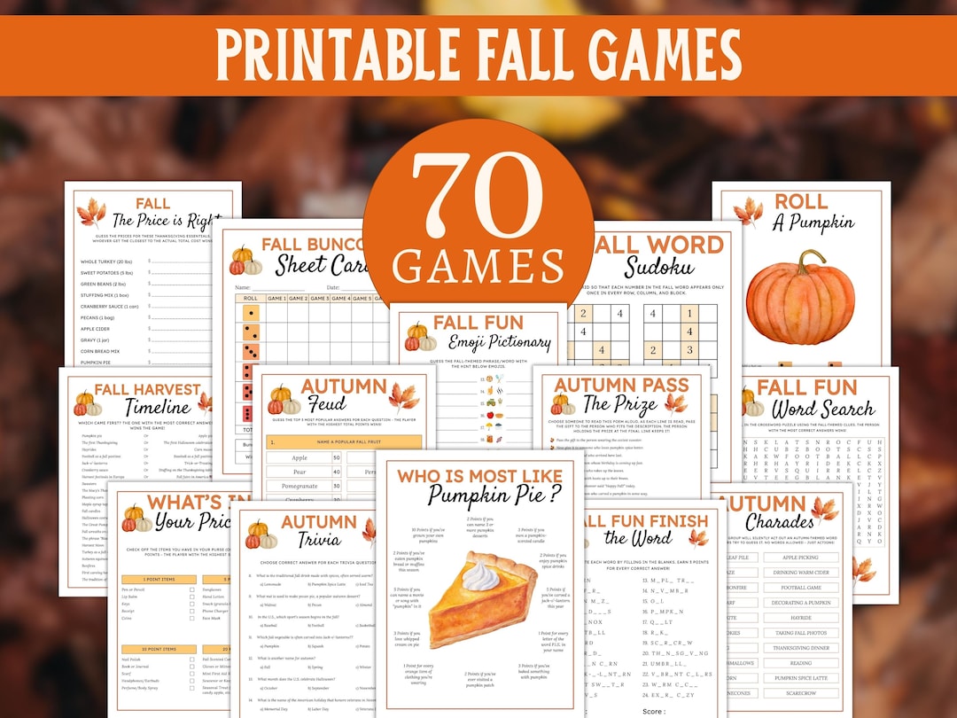 Fall Games Bundle 70 Fun Games for Family Autumn Trivia Thanksgiving ...