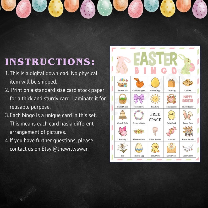 Easter Bingo Game, 50 Printable Cards, Kids Holiday Activities (digital ...