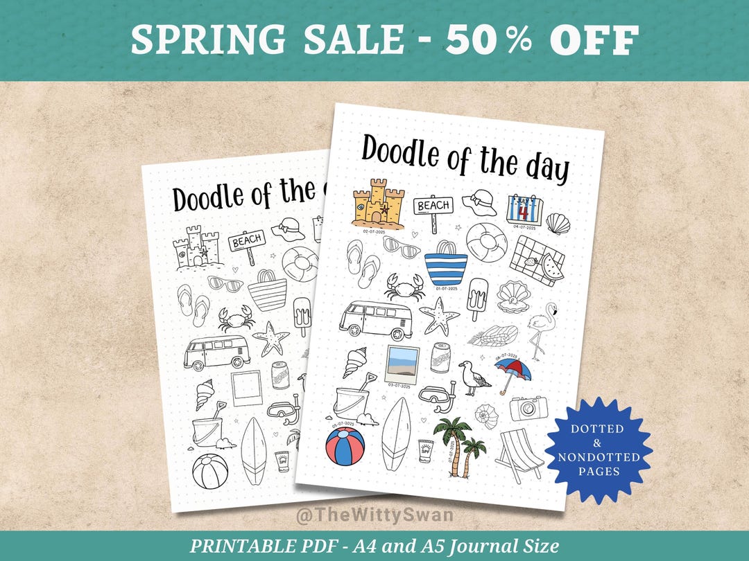 Doodle of the Day Printable Journal Pages Monthly Doodle of the Day A5 ...