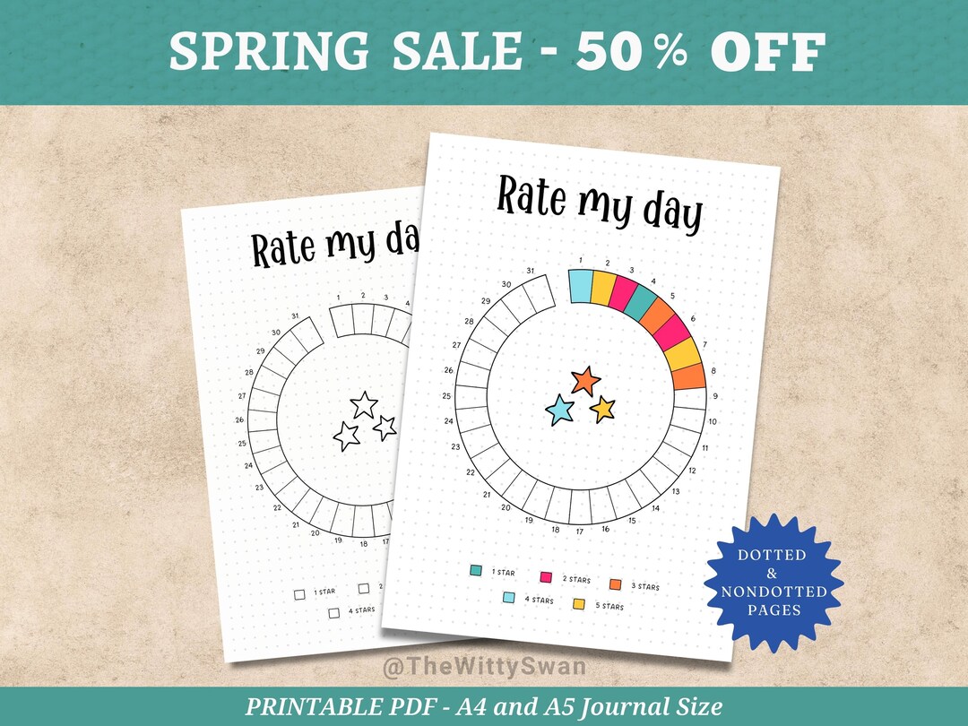 Rate My Day Tracker Printable Journal Pages Wheel Tracker Bujo ...