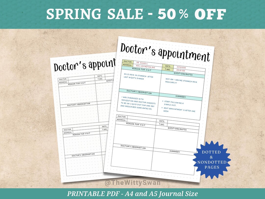 Doctor Appointment Tracker Printable Journal Pages Medical Tracker Bujo ...