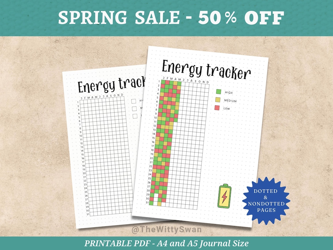 Energy Tracker Journal Pages Printable Yearly Tracker Health Log ...