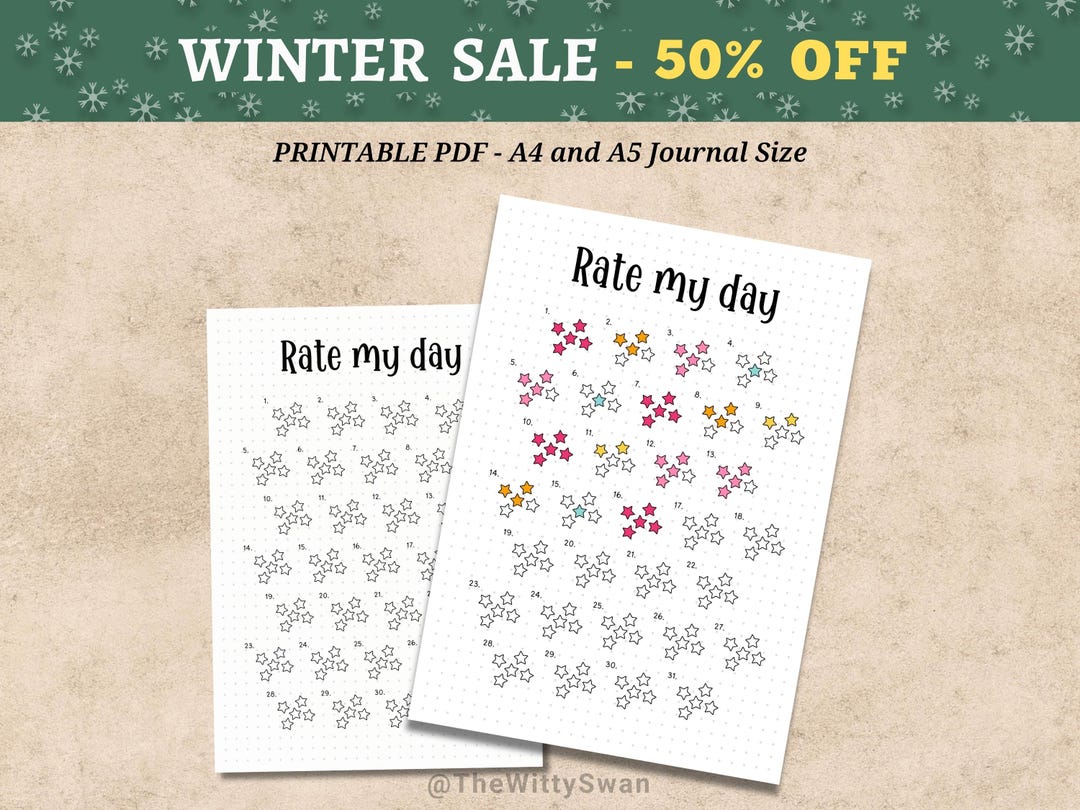 Rate My Day Tracker Printable Journal Pages Monthly Tracker Bujo ...