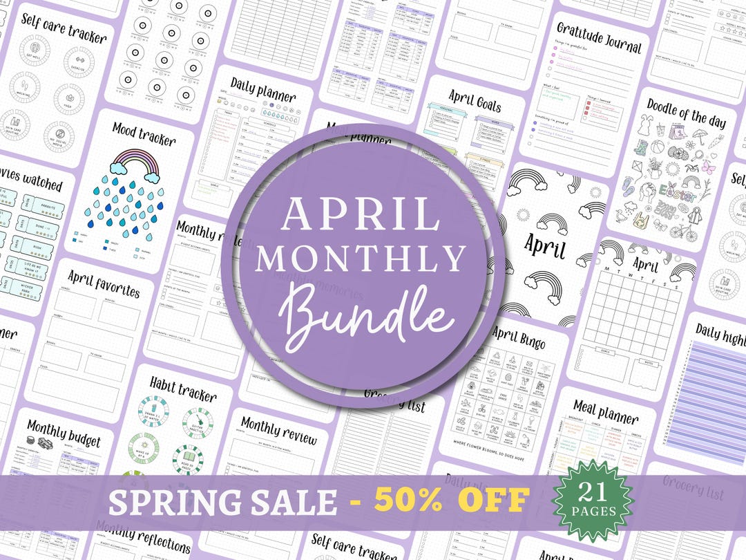 April Journal Bundle Printable A5 Pages April Planner Monthly Trackers ...