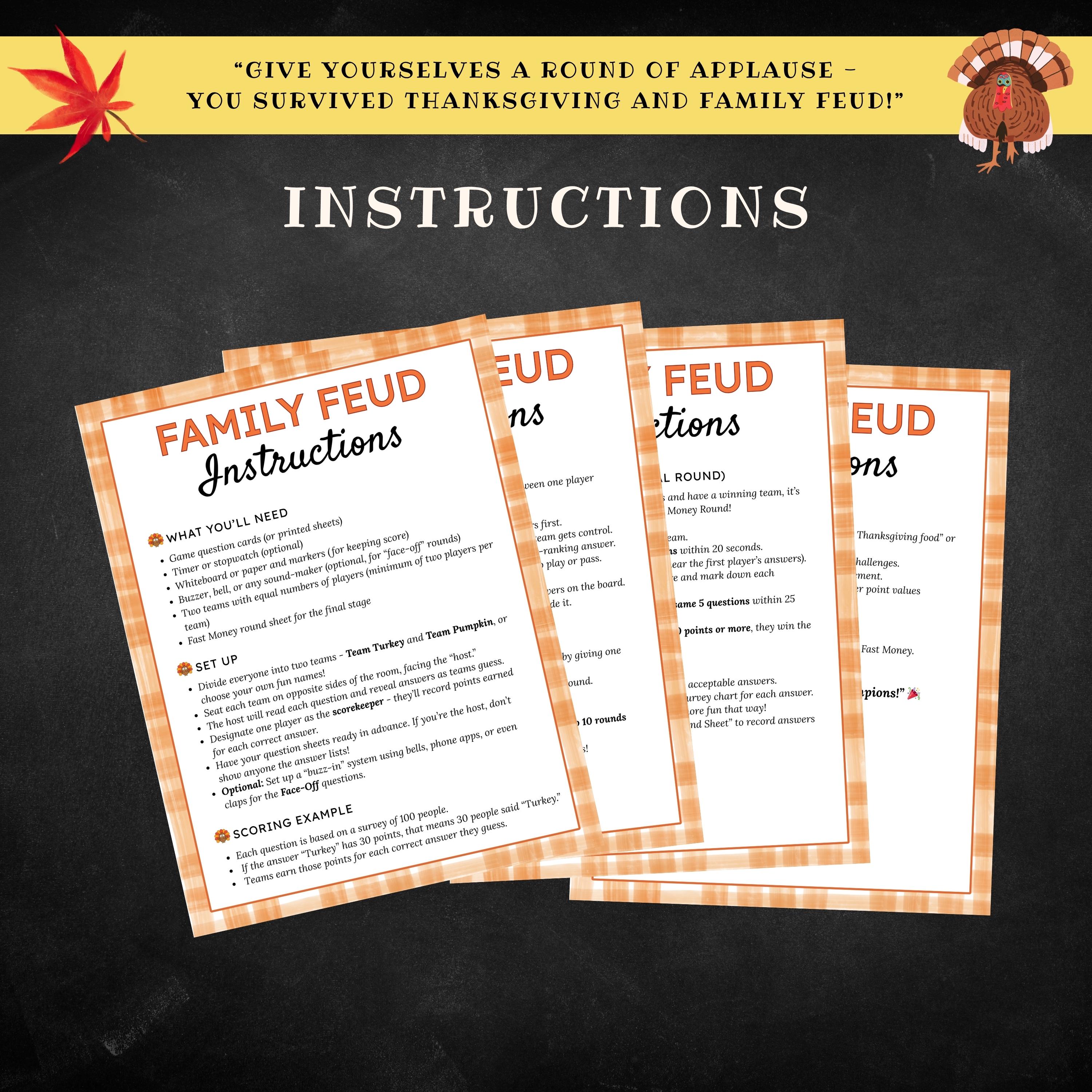 Thanksgiving Friendly Feud Printable Party Games Family Activities Fall ...