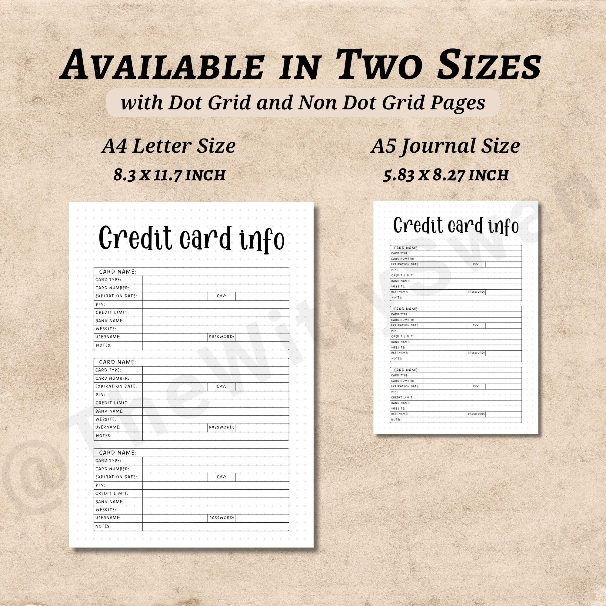 Credit Card Info Tracker Printable Journal Page Personal Finance ...
