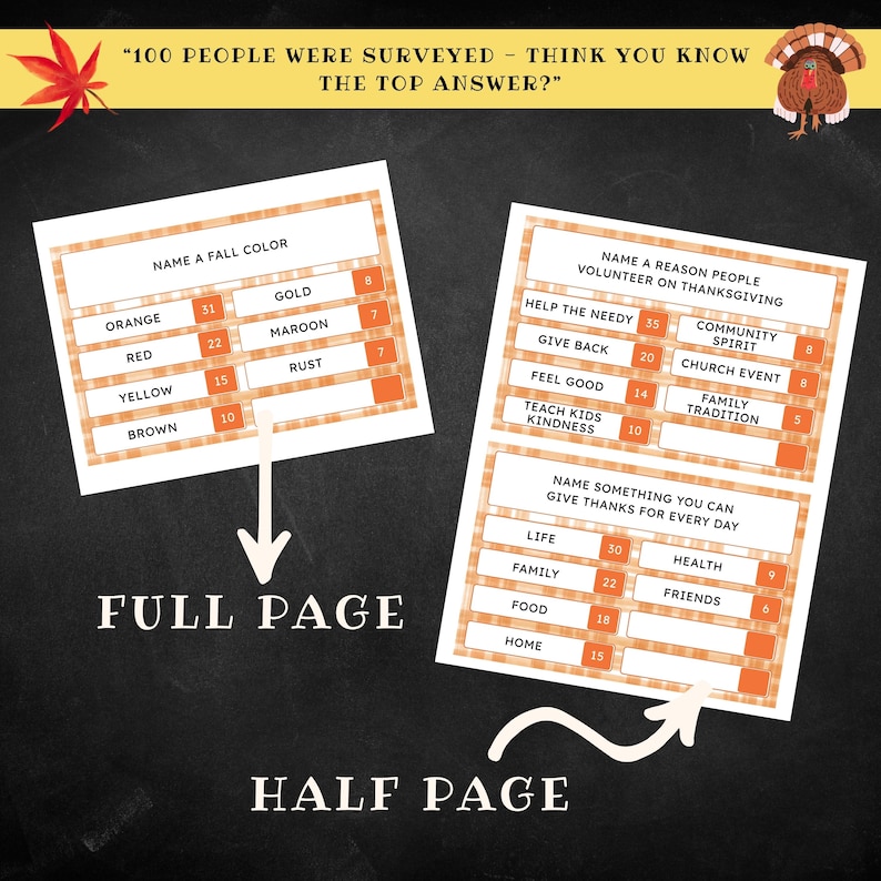 Thanksgiving Friendly Feud Printable Party Games Family Activities Fall ...