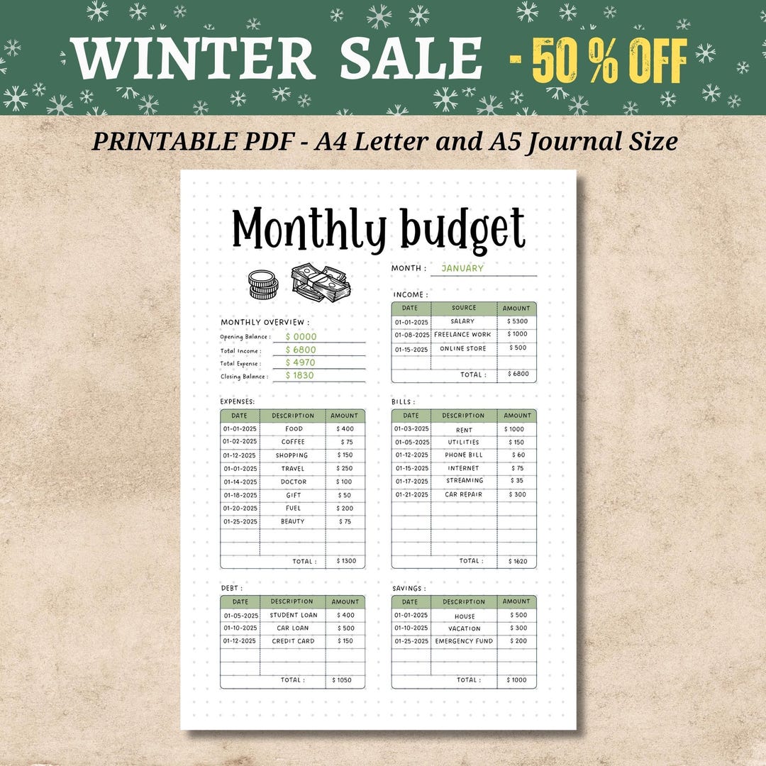 Monthly Budget Tracker Journal Pages Printable Money Tracker Bujo ...