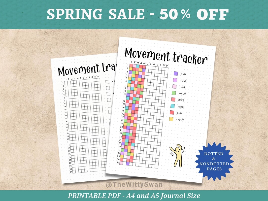Movement Tracker Printable Journal Page Health Tracker Yearly Tracker ...