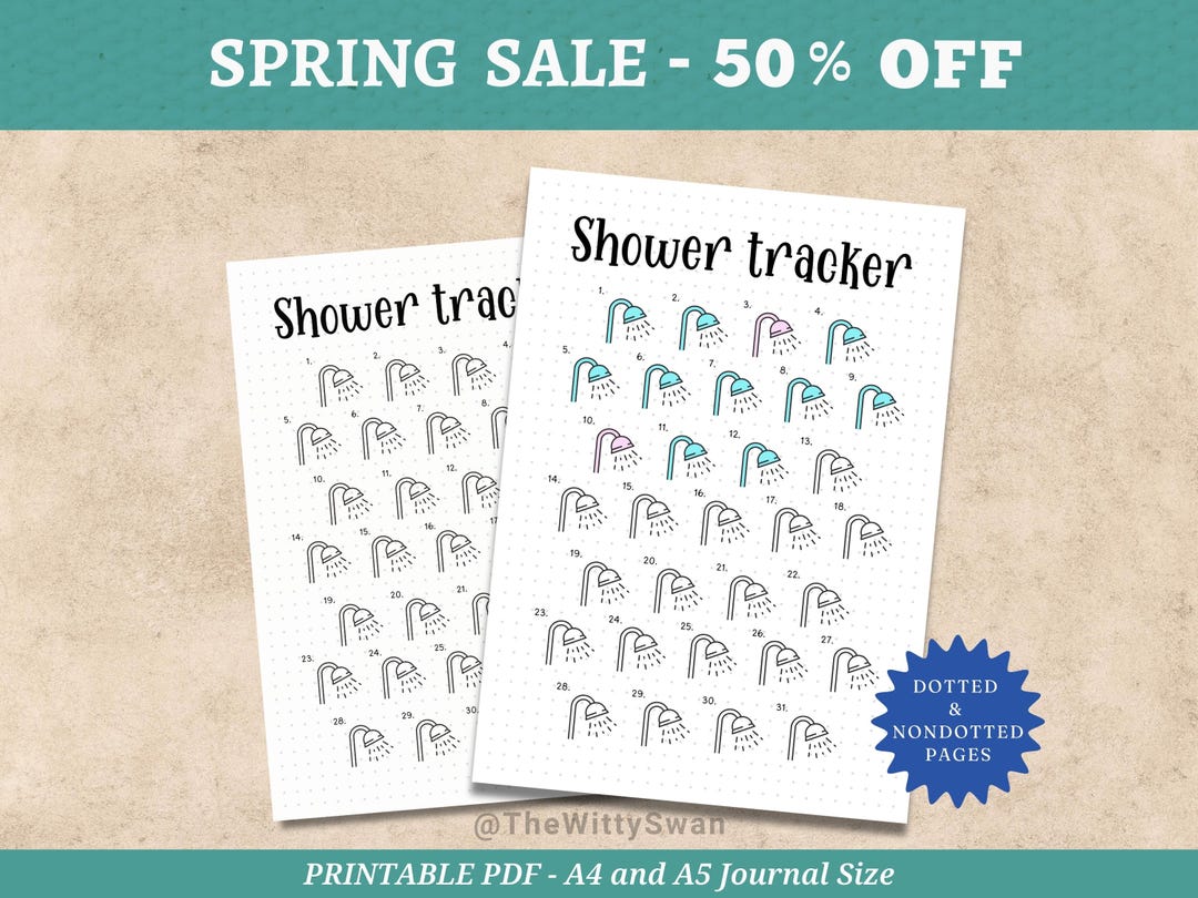 Monthly Shower Tracker Journal Pages Printable Hygiene Tracker Bujo ...