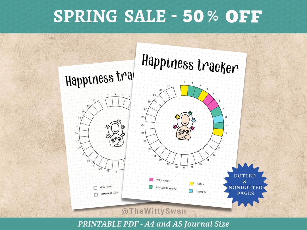 Happiness Tracker Journal Pages Printable Monthly Tracker Bujo ...
