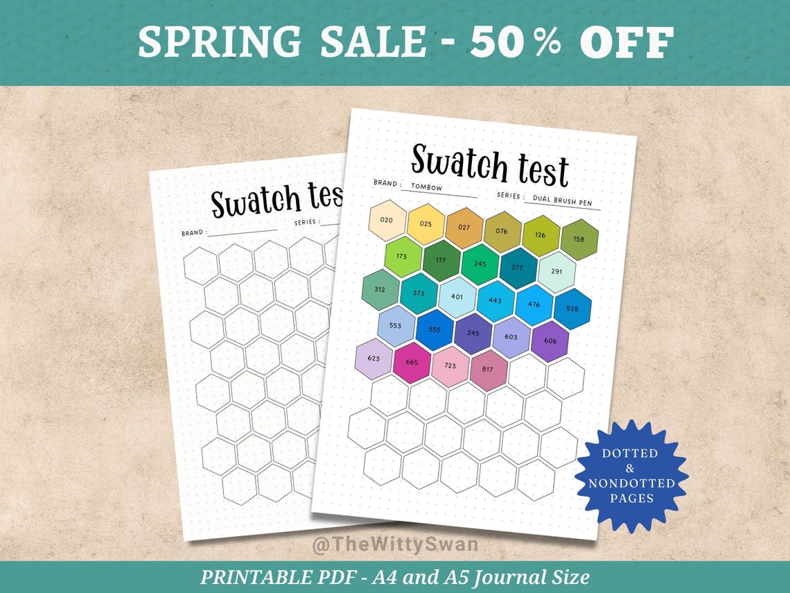 Swatch Test Page Journal Pages Printable Color Tracker Bujo Printable ...