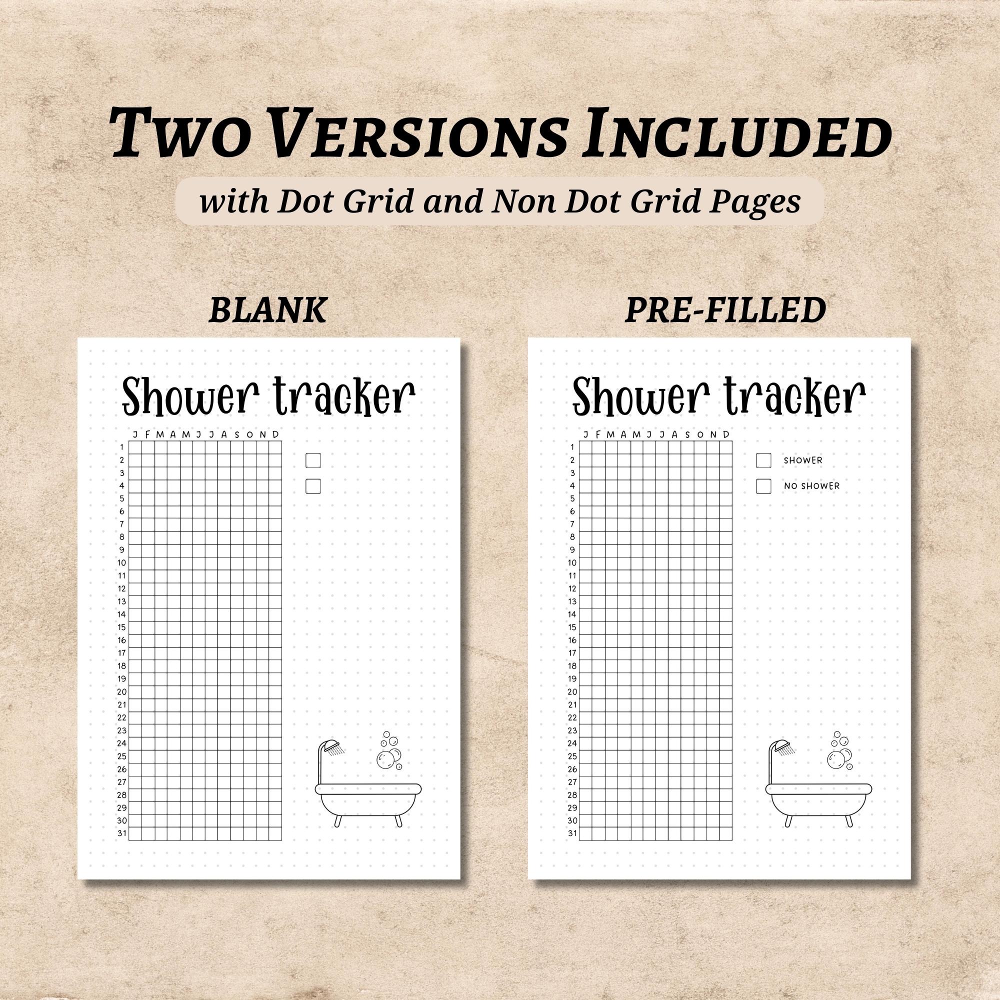 Shower Tracker Journal Pages Printable Hygiene Tracker Bujo Printable ...