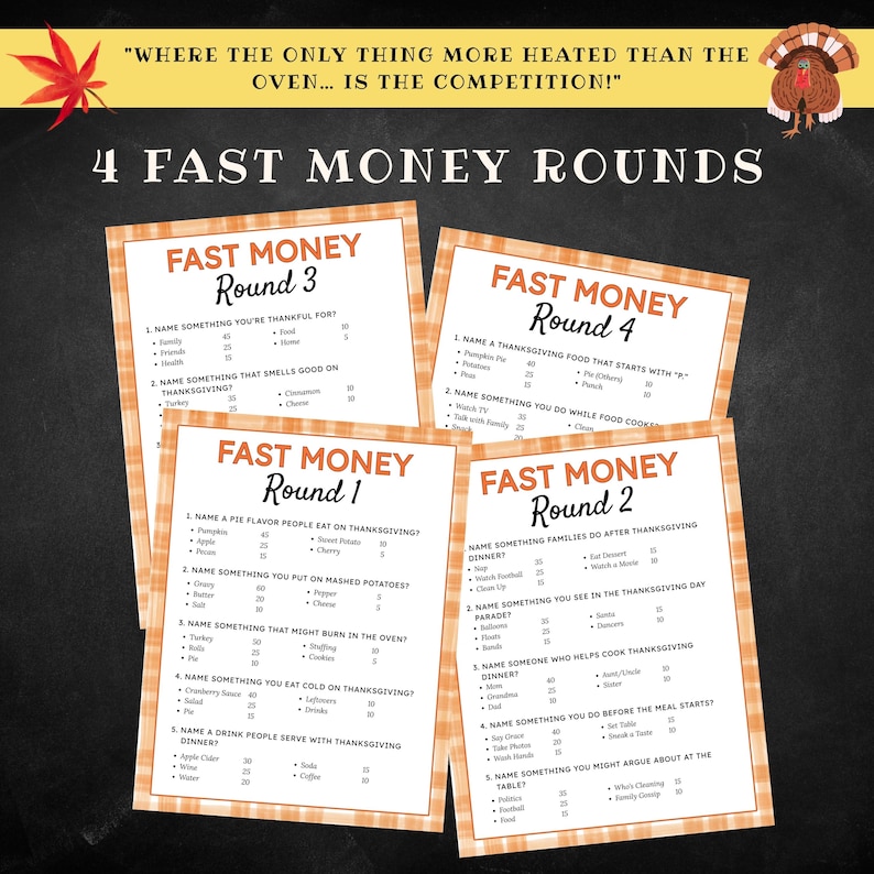 Thanksgiving Friendly Feud Printable Party Games Family Activities Fall ...