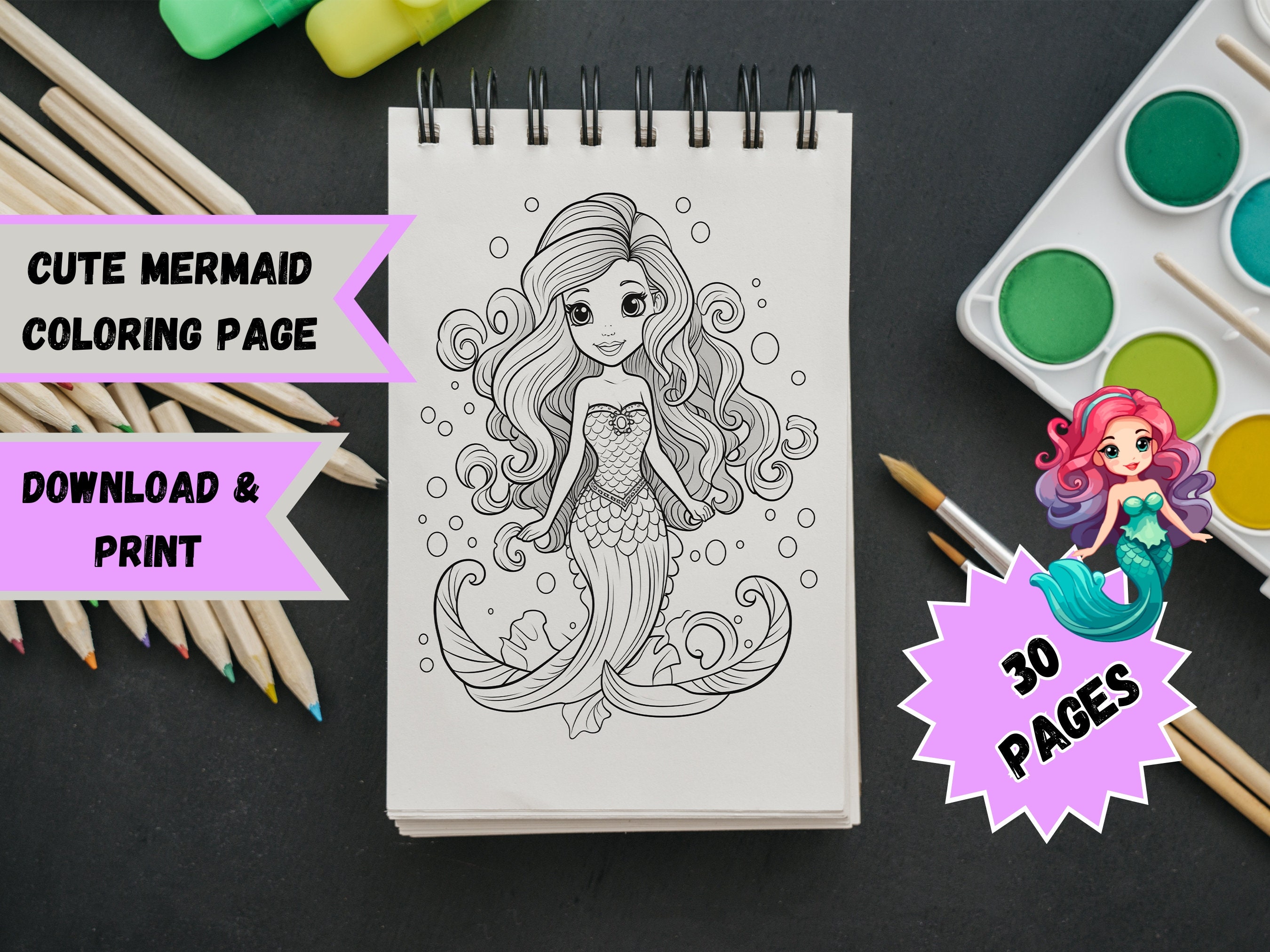 Cute Mermaid Coloring Book Pages Printable Mermaid Coloring Pages Ocean ...