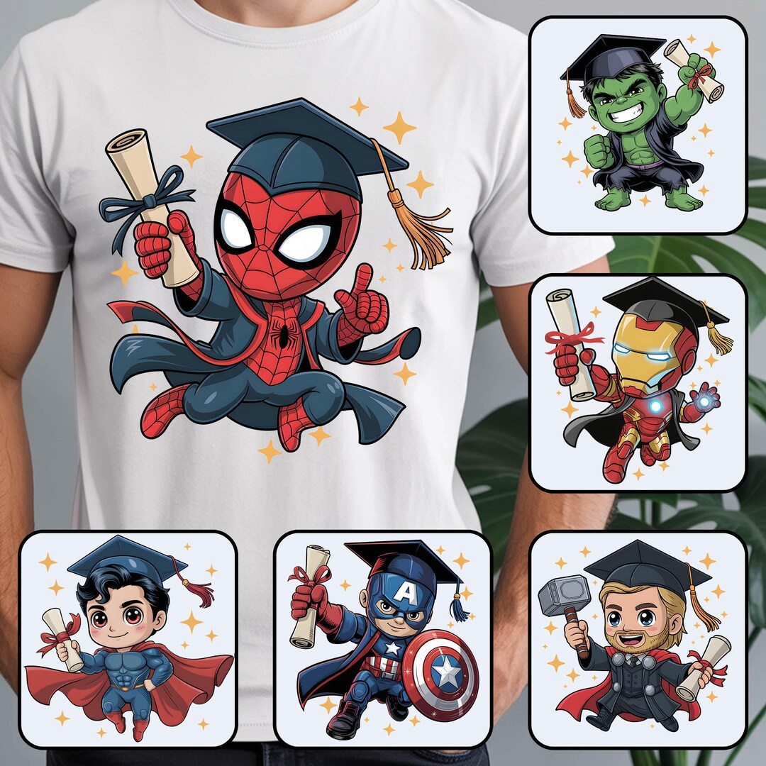 Bundle Superhero Graduation 2025 Png, Hero Characters Graduation Png ...