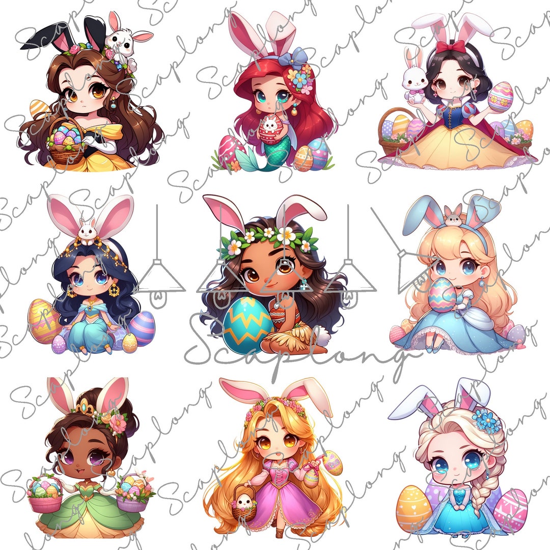 Bundle Chibi Princess Easter Png, Cute Cartoon Easter, Happy Easter Png ...