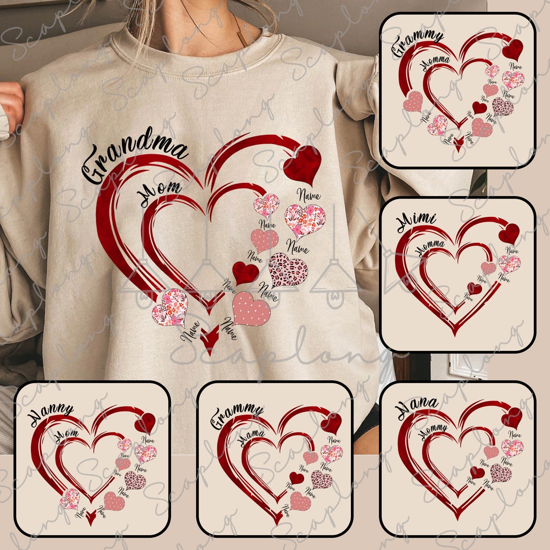 Bundle Custom Grandma Heart With Kids Name Png, Mom Love Png ...