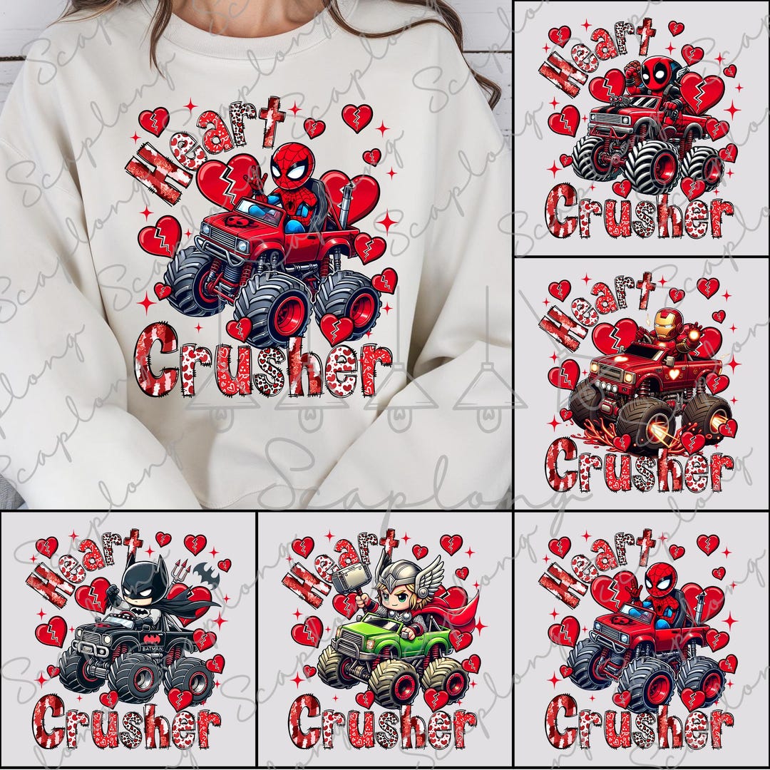 Bundle Superhero Valentine Png, Valentine's Day Design, Heart Crusher ...