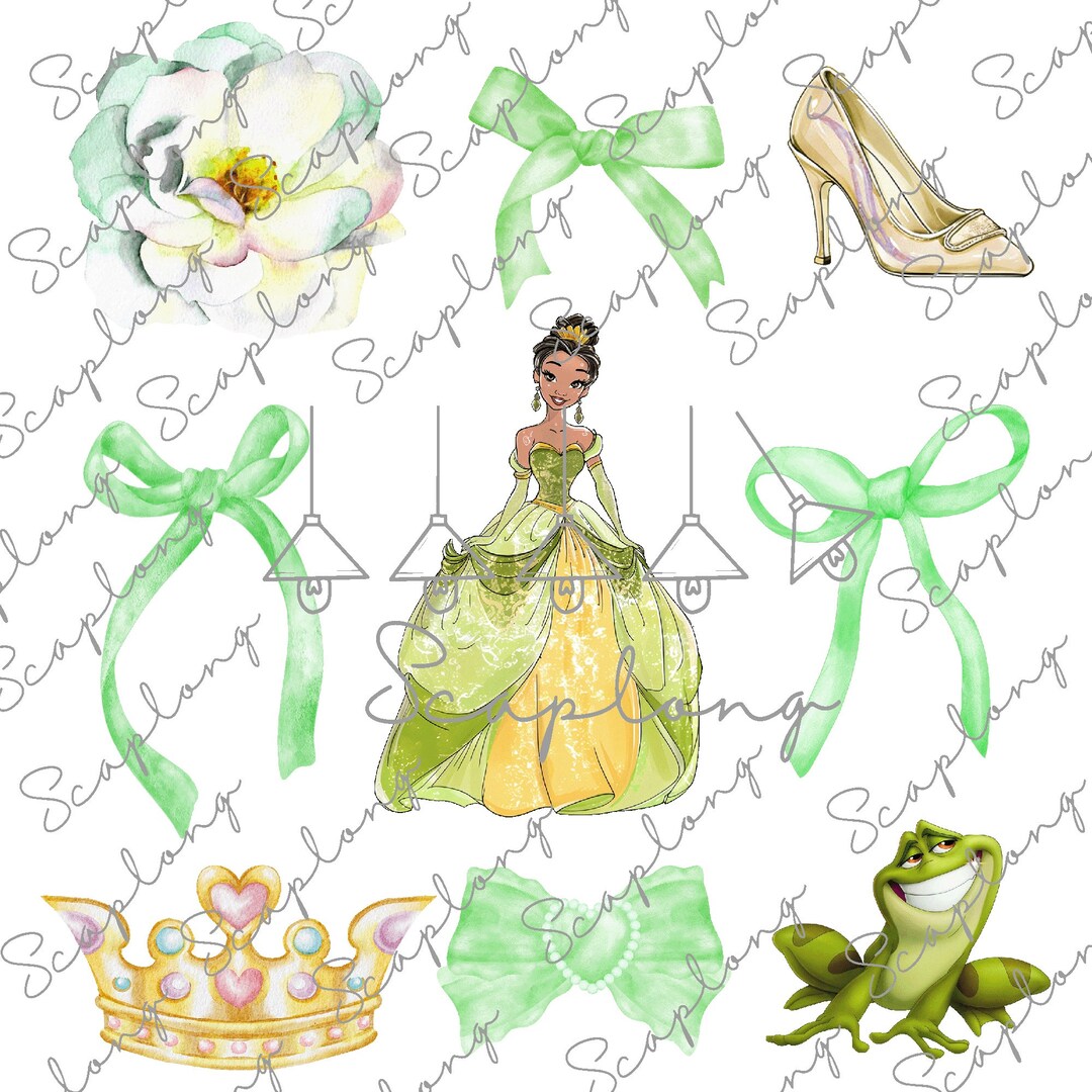 Watercolor Princess Coquette Bow Png, Green Dress Princess Png, Cartoon ...