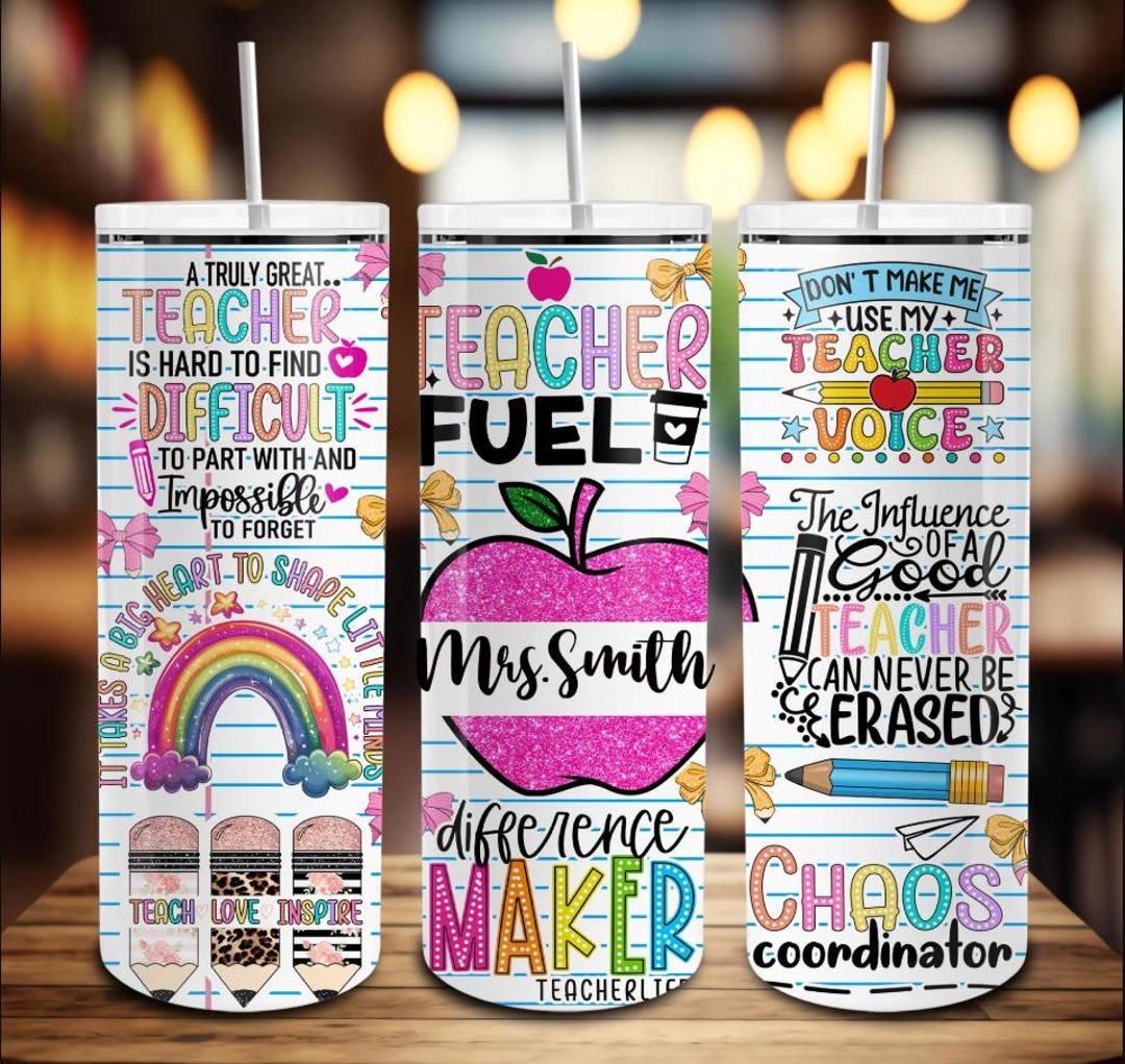 Personalized Teacher 20oz Skinny Tumbler Png, Glitter Teacher Life ...