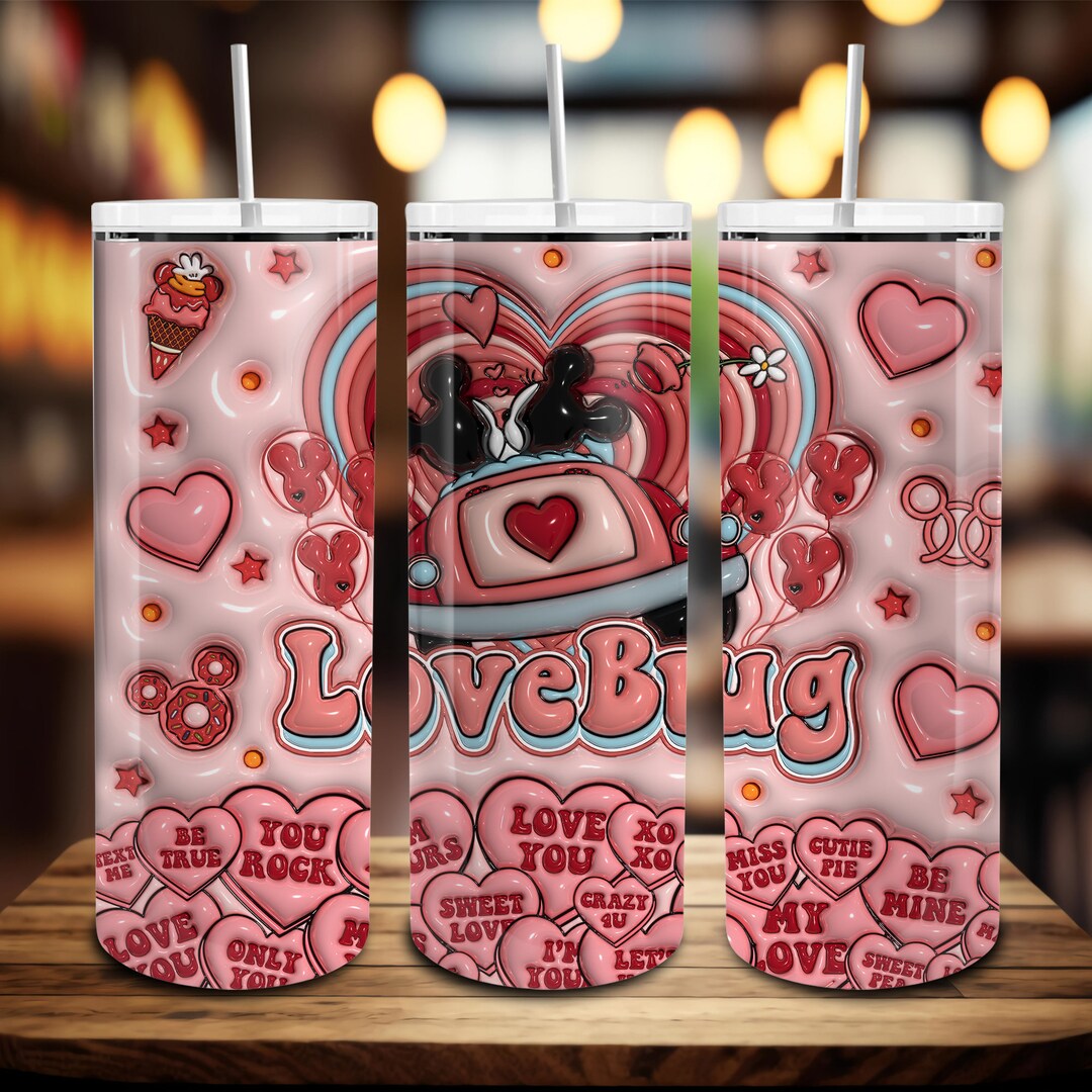 3D inflado rosa dibujos animados San Valentín 20oz flaco vaso png, 3D ...
