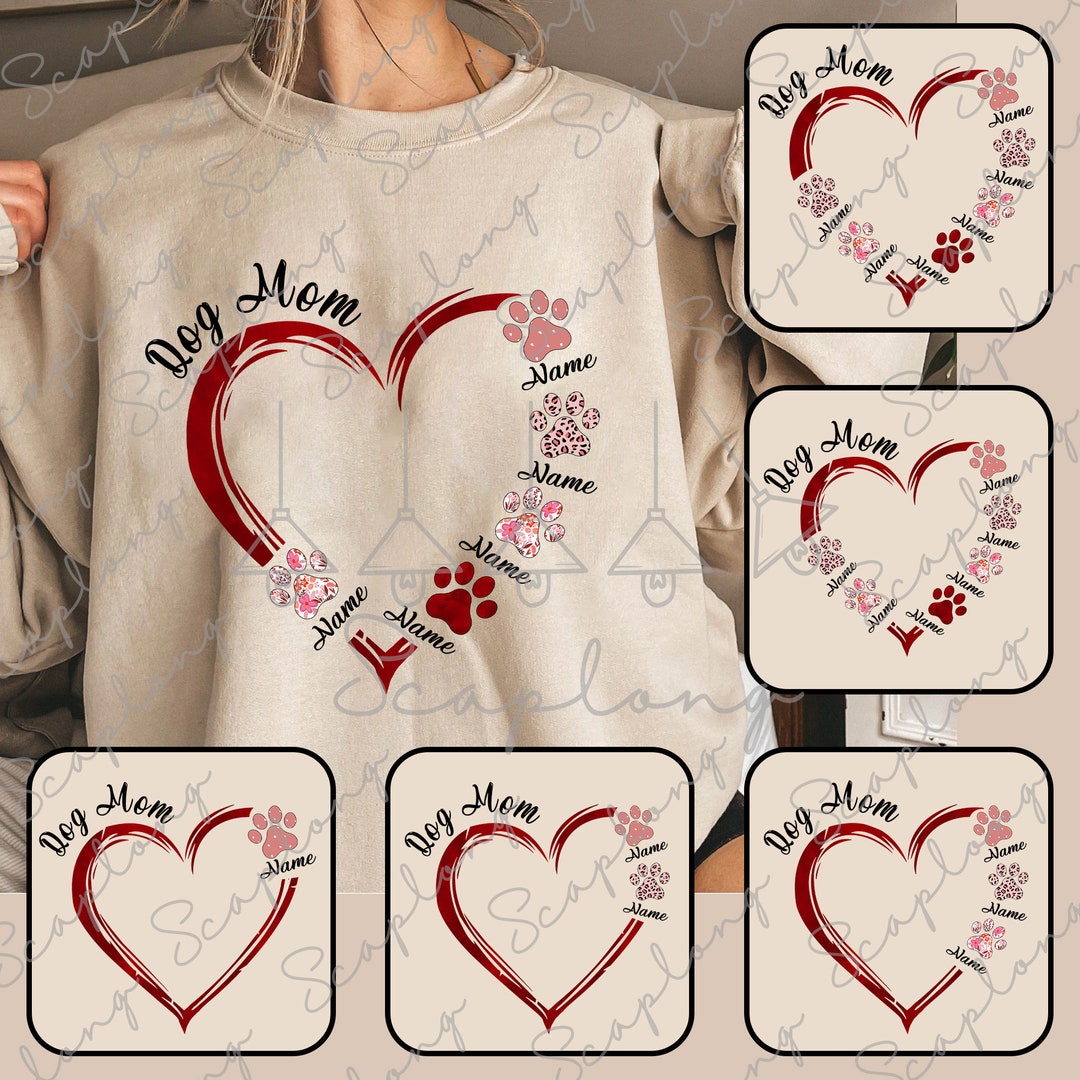 Bundle Custom Dog Mom Heart With Kids Name Png, Mama Love Png, Happy ...