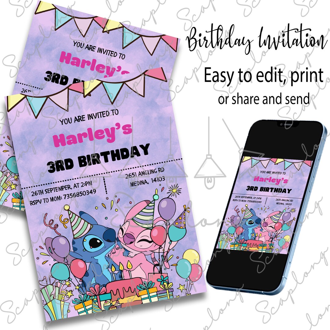 Invitación de cumpleaños editable Png, plantilla de invitación a fiesta ...