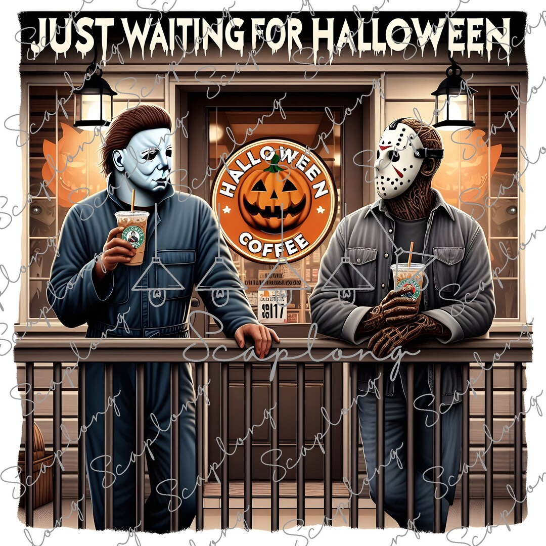 Just Waiting for Halloween Png, Horror Friends Png, Halloween Coffee ...