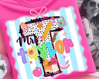 Custom Name Letter Teacher Back to School Png, Custom Teacher Name PNG ...