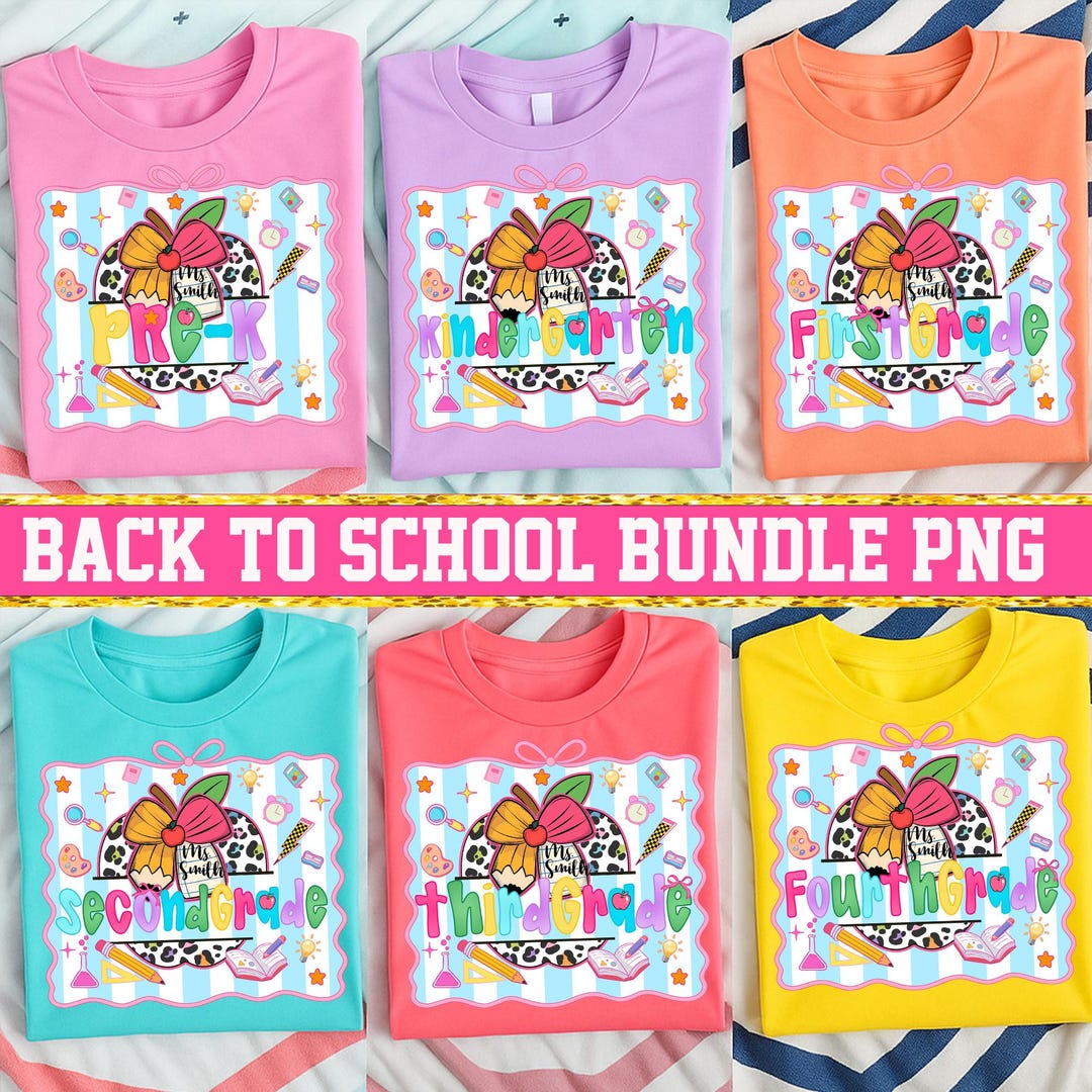Back to School Bundle PNG, Coquette First Day of School Png, Checkered ...