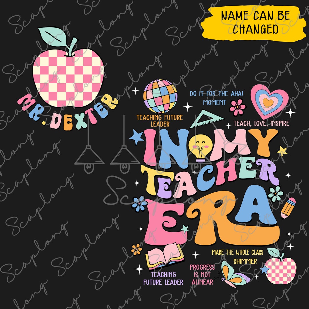 Personalized in My Teacher Era Png, Pink Checked Teacher Custom Name ...