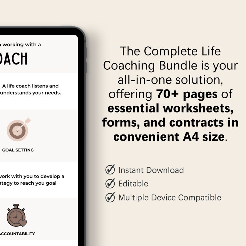 Life Coaching Printable Bundle With 70+ Editable PDF Worksheets Forms ...