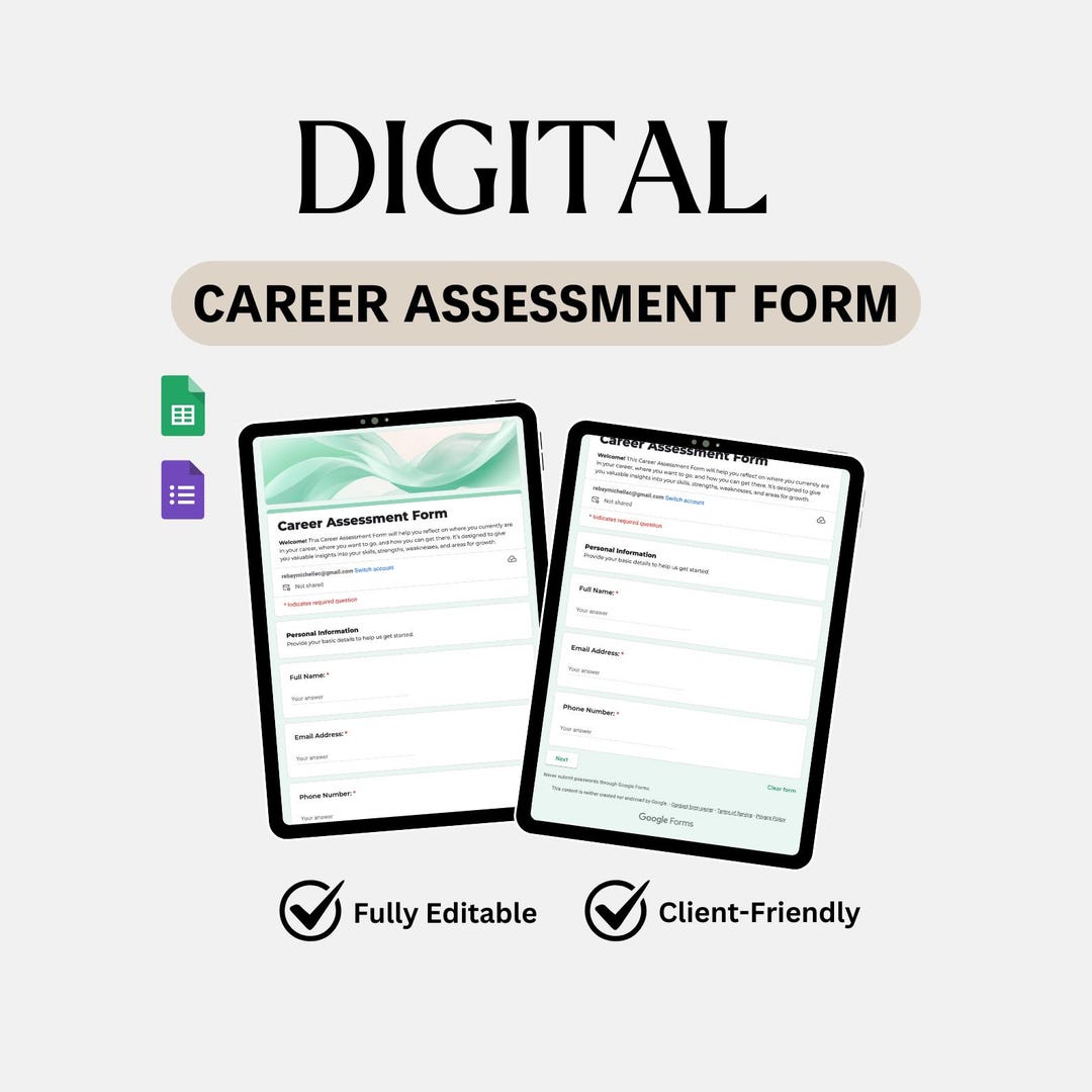 Career Assessment Form, Editable Google Form Template for Career ...