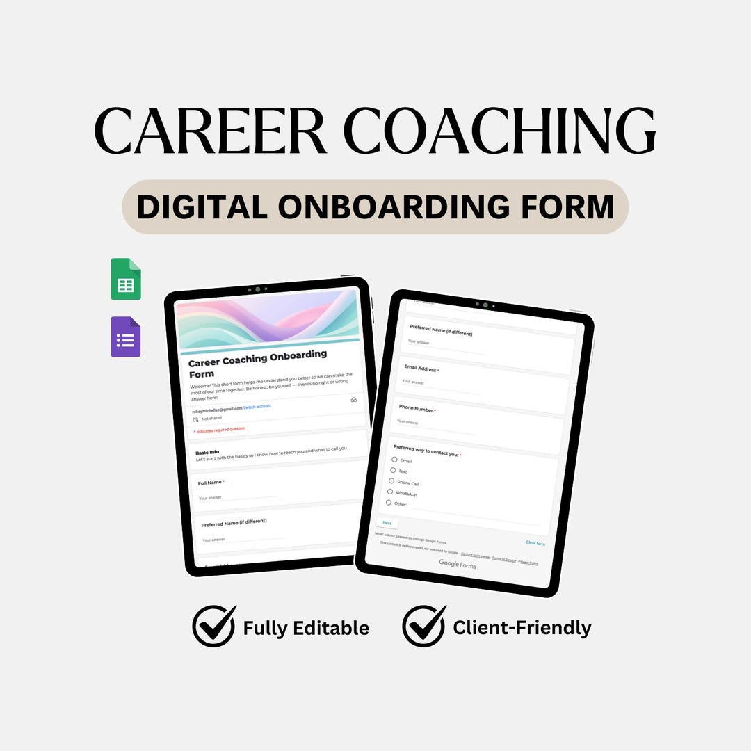 Career Coaching Intake Form, Google Form Template for Coaches, Client ...