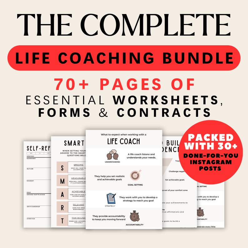 Life Coaching Printable Bundle With 70+ Editable PDF Worksheets Forms ...