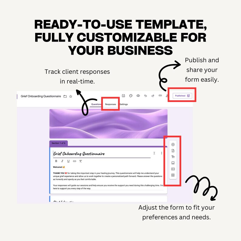 Grief Onboarding Questionnaire Google Form Template | Client Intake ...