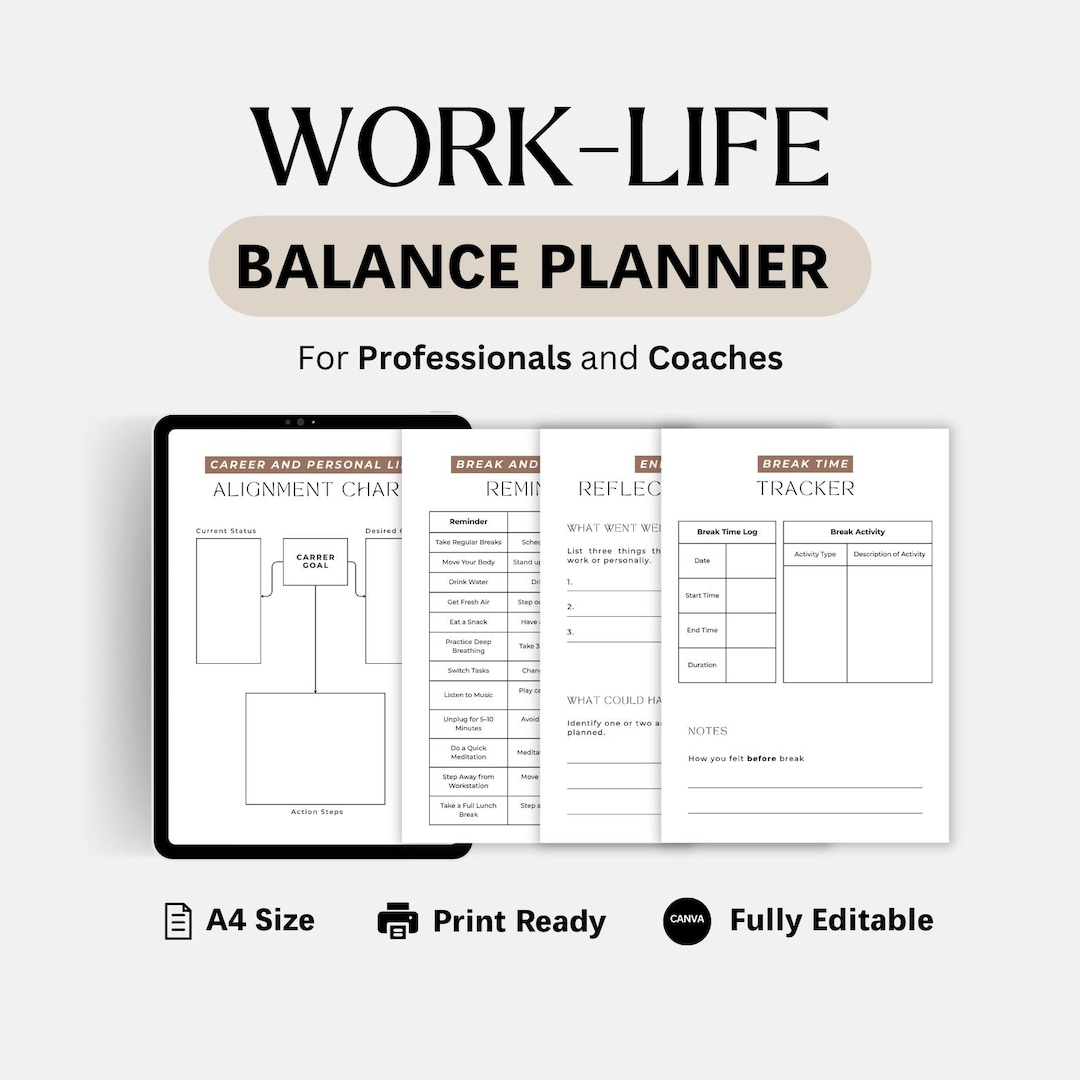 Work-life Balance Planner Template for Professionals | Career, Life ...